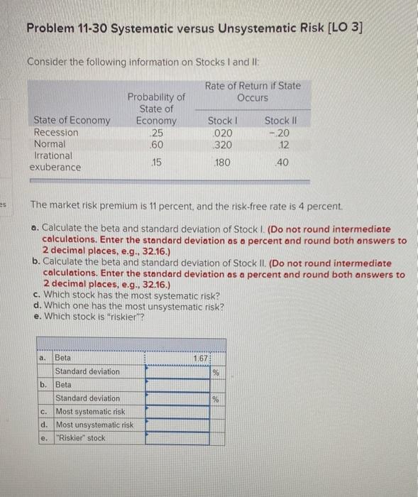 Solved Problem 11-30 Systematic versus Unsystematic Risk [LO | Chegg.com