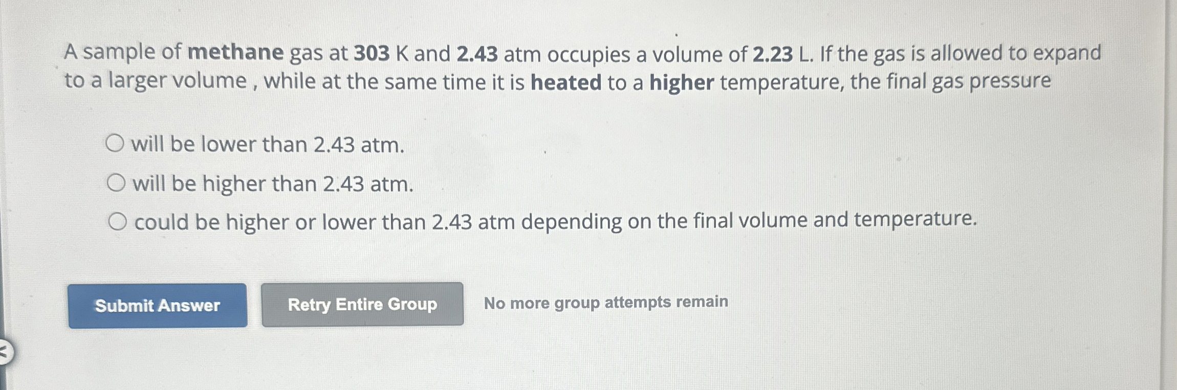 A sample of methane gas at 303K ﻿and 2.43 ﻿atm | Chegg.com