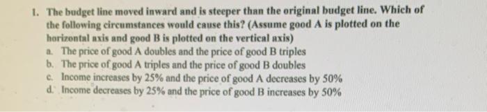 Solved 1. The budget line moved inward and is steeper than | Chegg.com