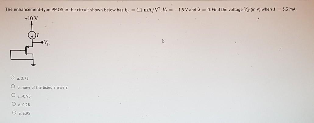 Solved The enhancement-type PMOS in the circuit shown below | Chegg.com