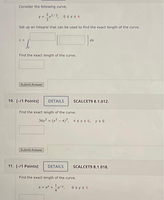 Solved Consider the following curve. y= Set up an integral | Chegg.com