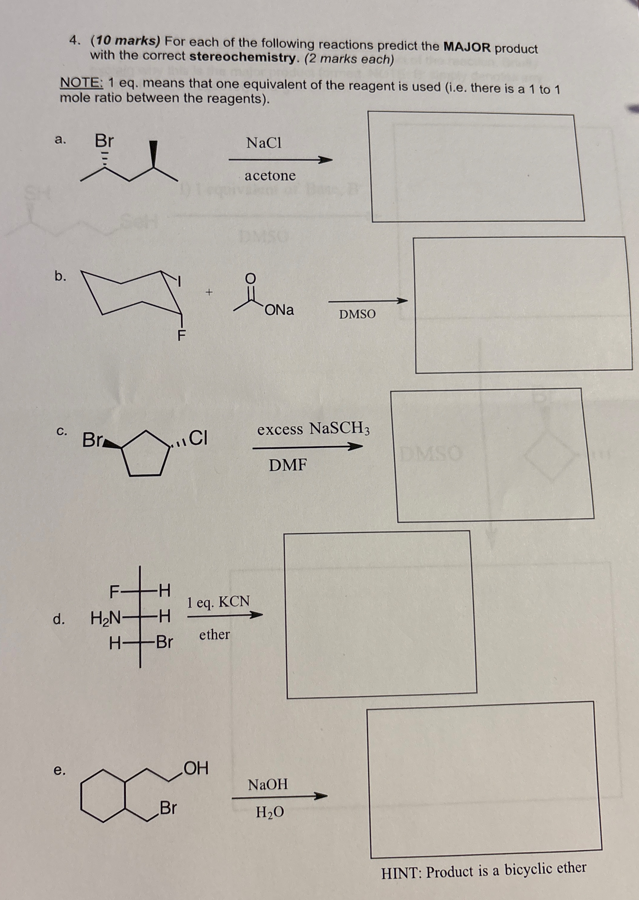 Solved (10 ﻿marks) ﻿For each of the following reactions | Chegg.com