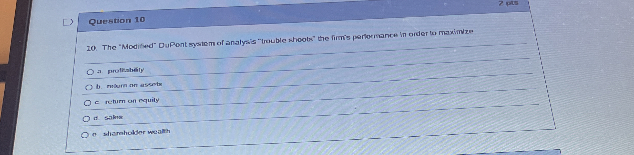 Solved Question 10The "Modified" DuPont system of analysis | Chegg.com