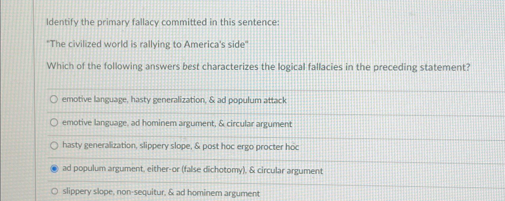 Solved Identify the primary fallacy committed in this | Chegg.com