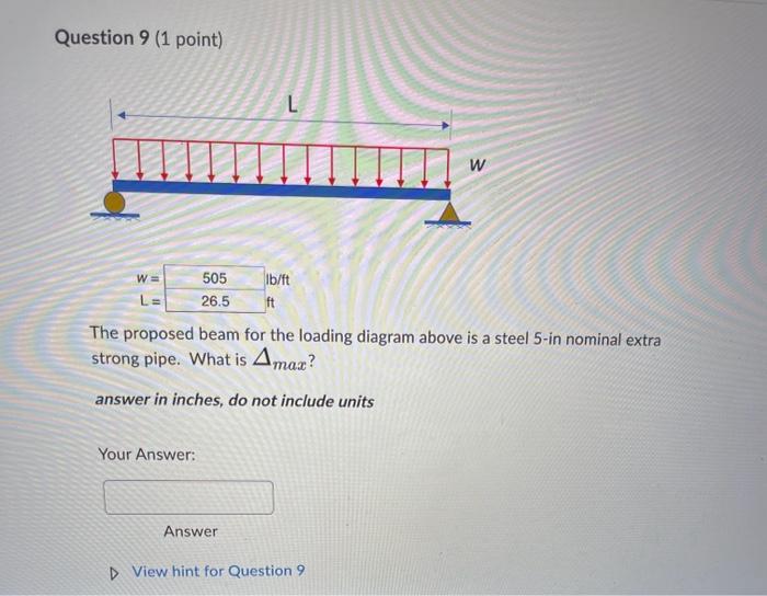 Solved Question 7 (1 point) w=L=lb/ftft The proposed beam | Chegg.com