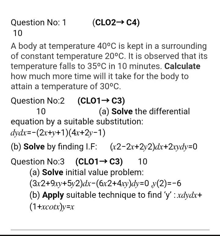 Solved Question No: 1 10 (CLO2- C4) A body at temperature | Chegg.com