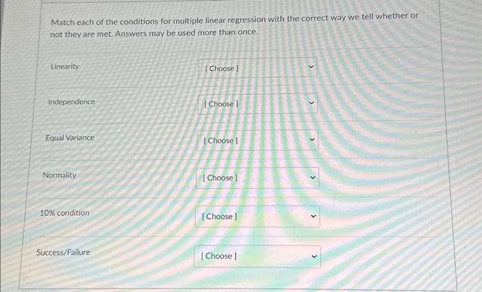 Match each of the conditions for multiple linear | Chegg.com