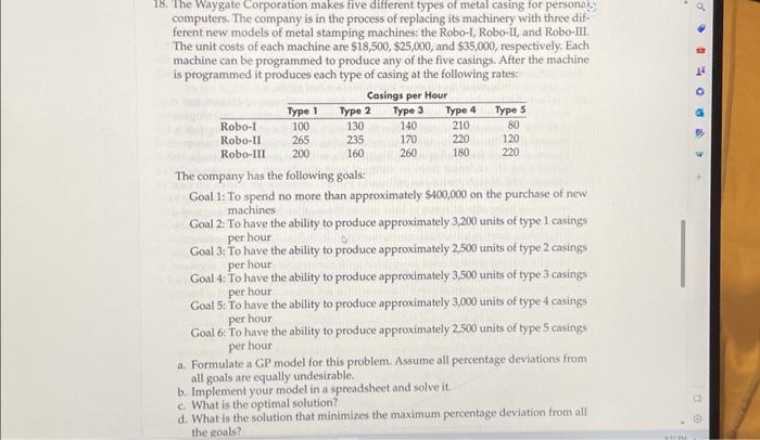 Solved 18. The Waygate Corporation makes five different | Chegg.com
