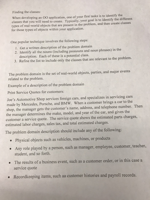 Solved Finding The Classes When Developing An Oo