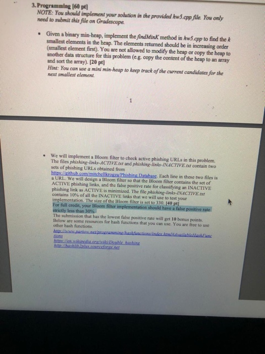 Solved 3. Programming (60 pc NOTE: You should implement your | Chegg.com