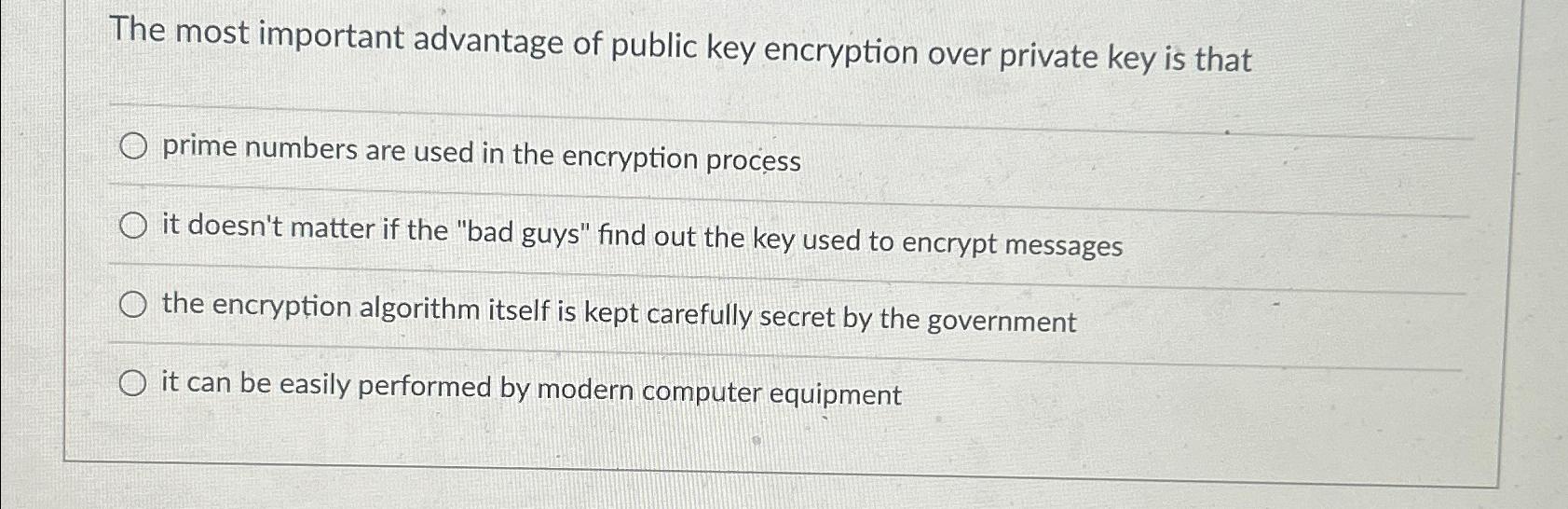 Solved The most important advantage of public key encryption | Chegg.com