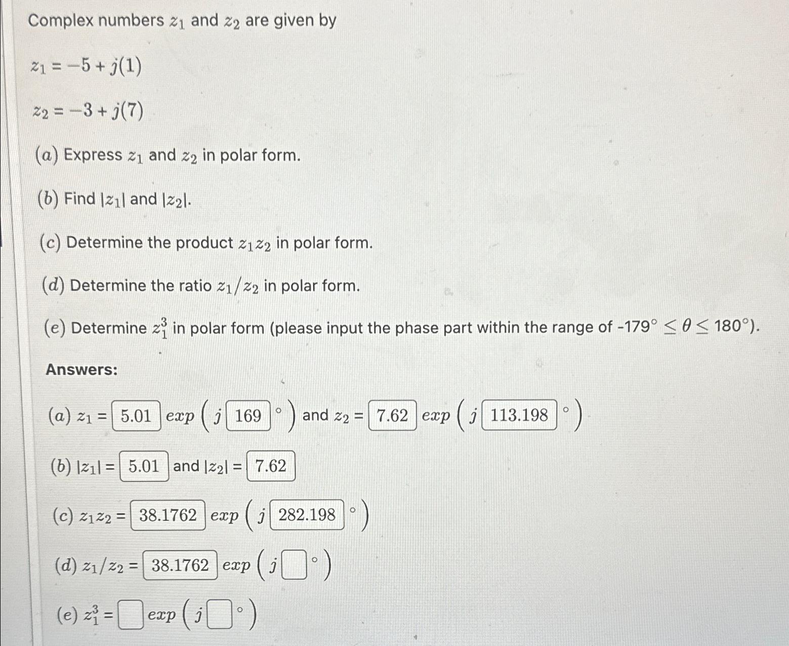 Solved Complex numbers z1 ﻿and z2 ﻿are given | Chegg.com