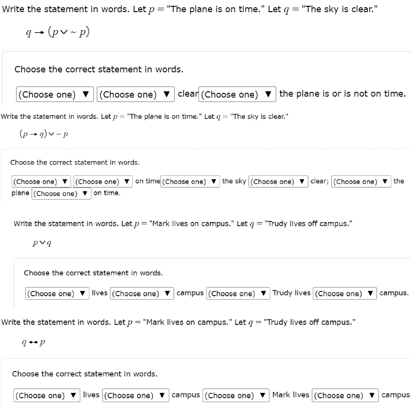 Solved Write the statement in words. Let p= ﻿"The plane is | Chegg.com