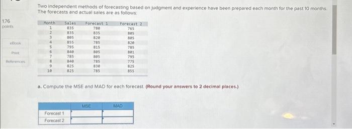 Solved b. Compute MAPE for each forecast. (Round your | Chegg.com