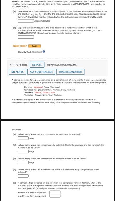 Solved Three molecules of type A, three of type B, three of | Chegg.com