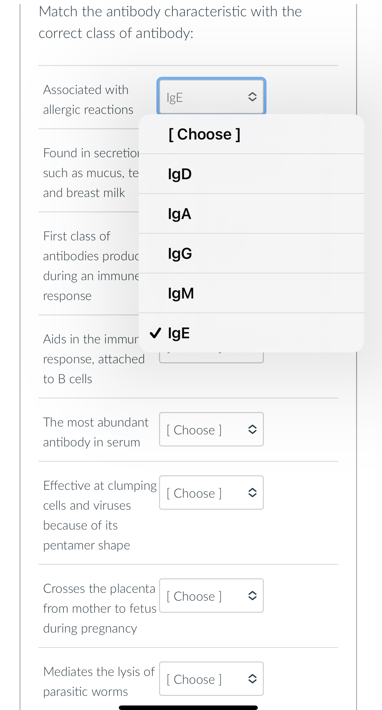 Solved Match the antibody characteristic with the correct | Chegg.com