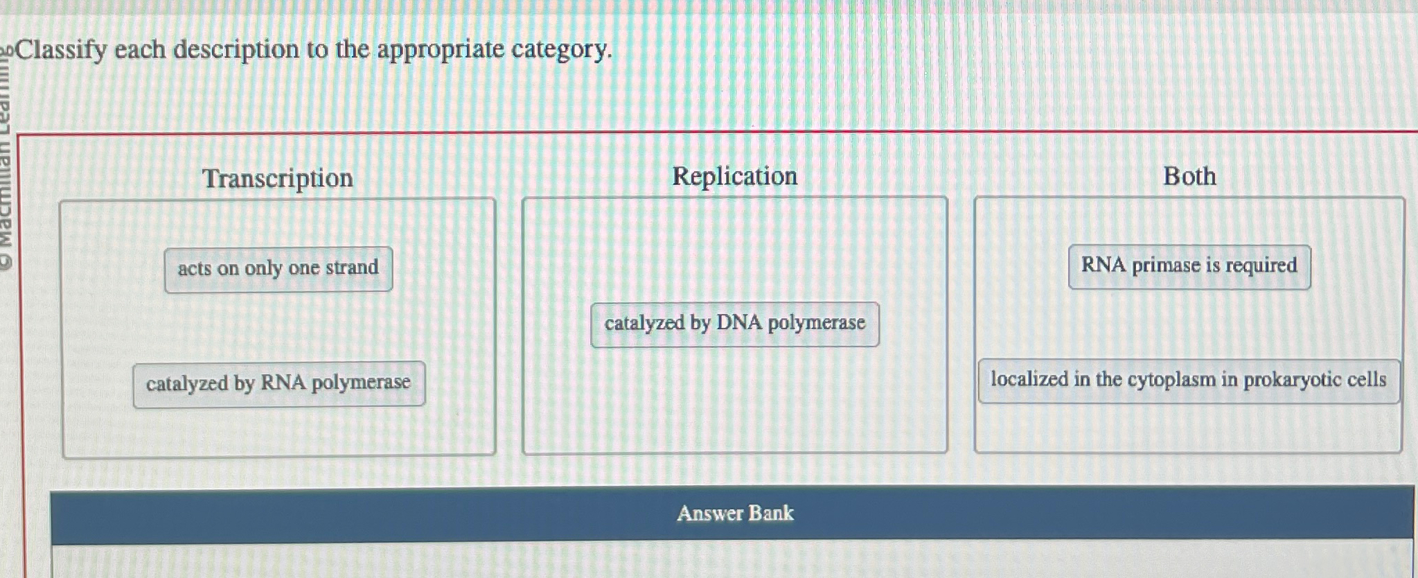 Solved Classify each description to the appropriate | Chegg.com