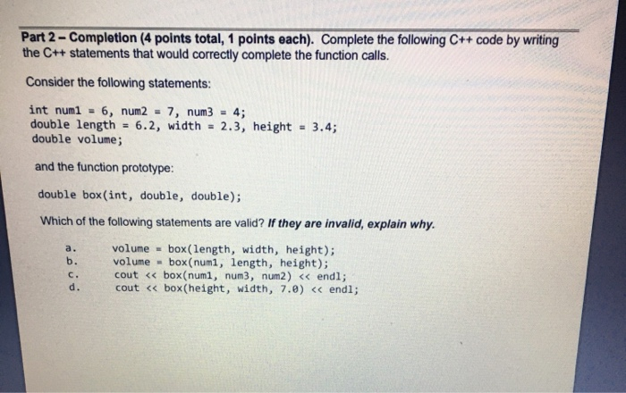 Solved Part 2 - Completion (4 points total, 1 points each). | Chegg.com