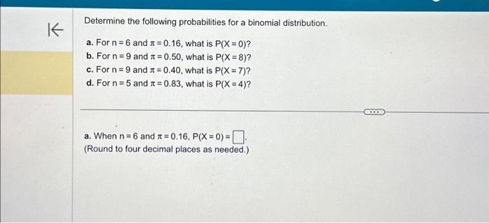 Solved K Determine the following probabilities for a | Chegg.com