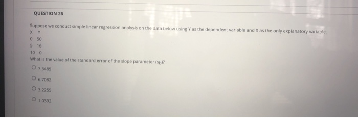 Solved QUESTION 26 Suppose we conduct simple linear | Chegg.com