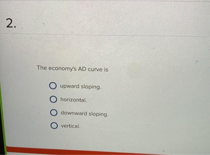 Solved 2. The economy's AD curve is upward sloping. O | Chegg.com
