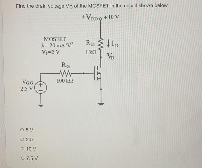 Solved Find the drain voltage VD of the MOSFET in the | Chegg.com
