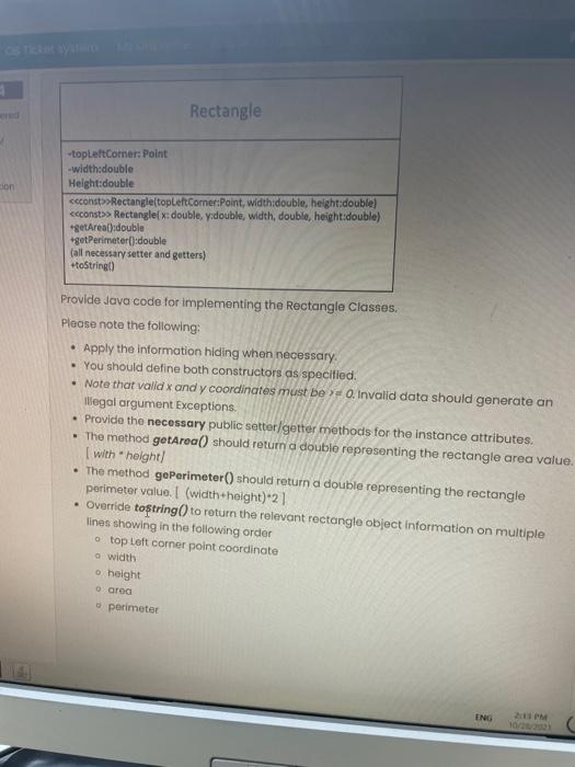 Solved 1 Rectangle on topleftComer: Point -width double | Chegg.com