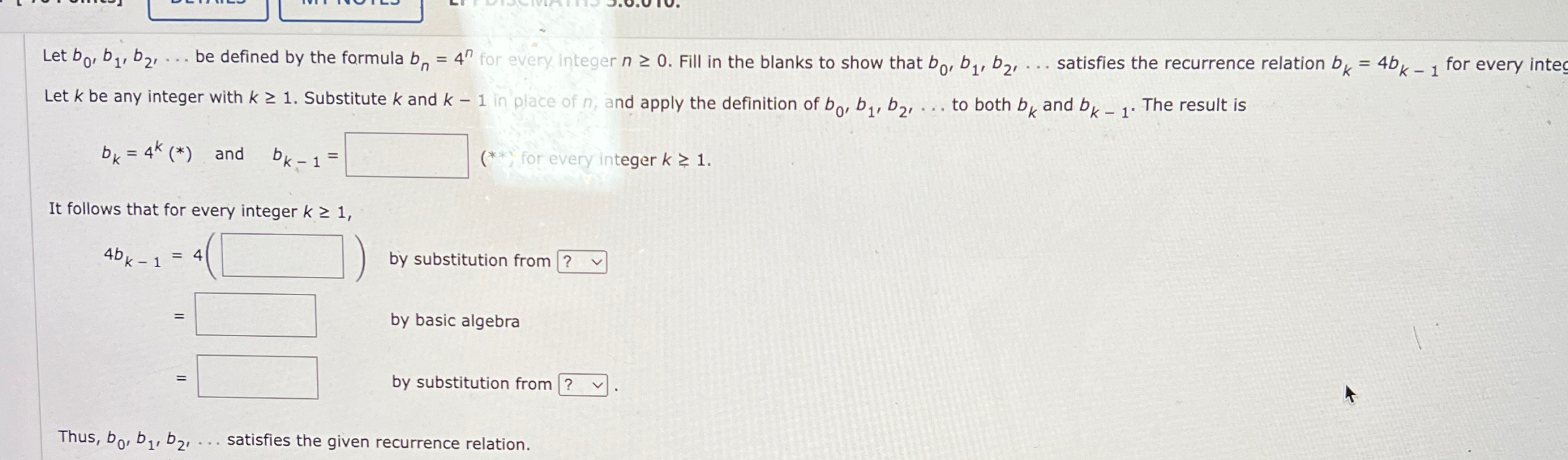 Solved Let b0,b1,b2,dots be defined by the formula bn=4n | Chegg.com