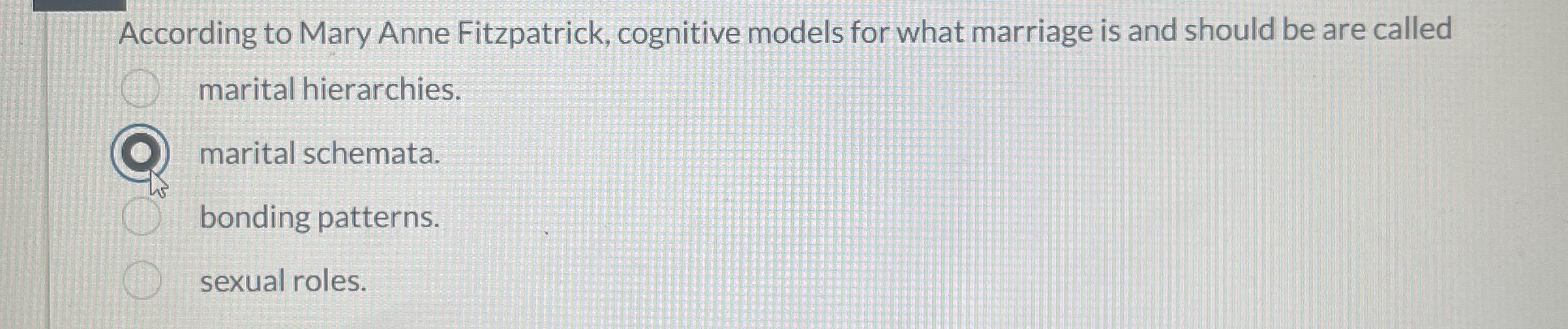 Solved According to Mary Anne Fitzpatrick, cognitive models | Chegg.com