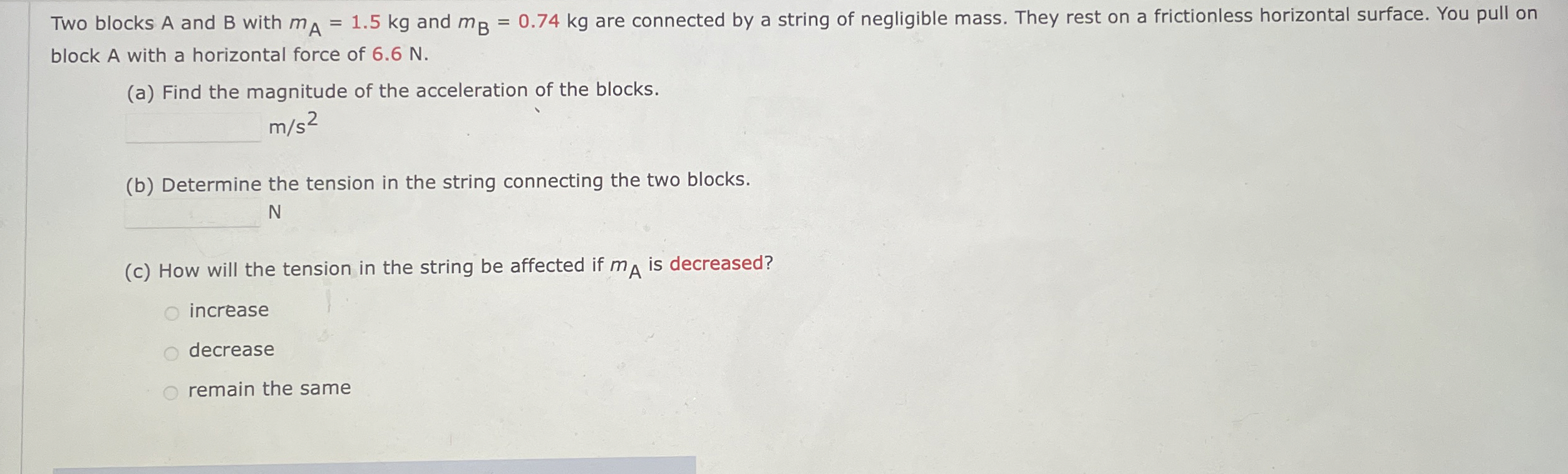 Solved Two blocks A and B ﻿with mA=1.5kg ﻿and mB=0.74kg ﻿are | Chegg.com