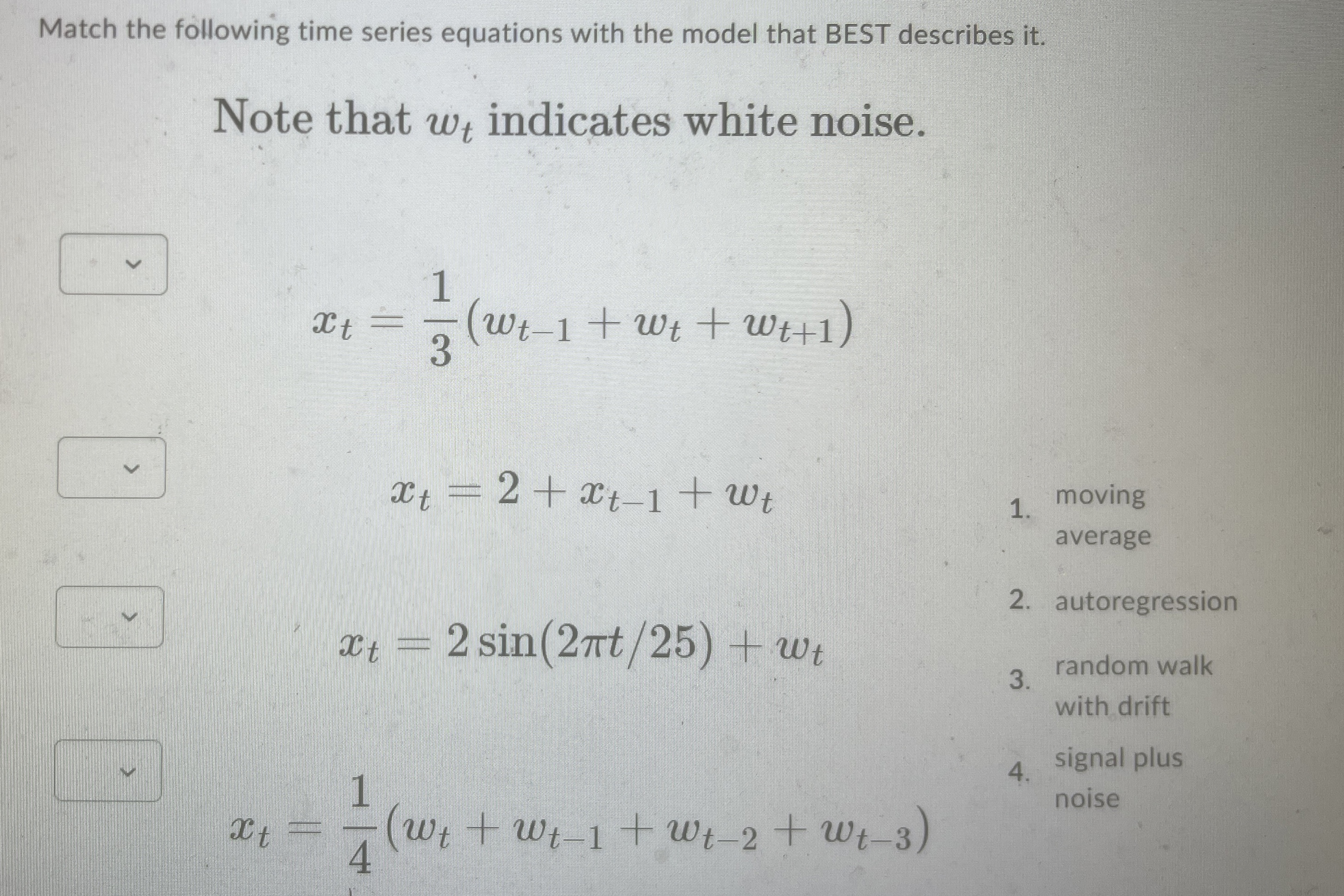 Solved Match the following time series equations with the | Chegg.com