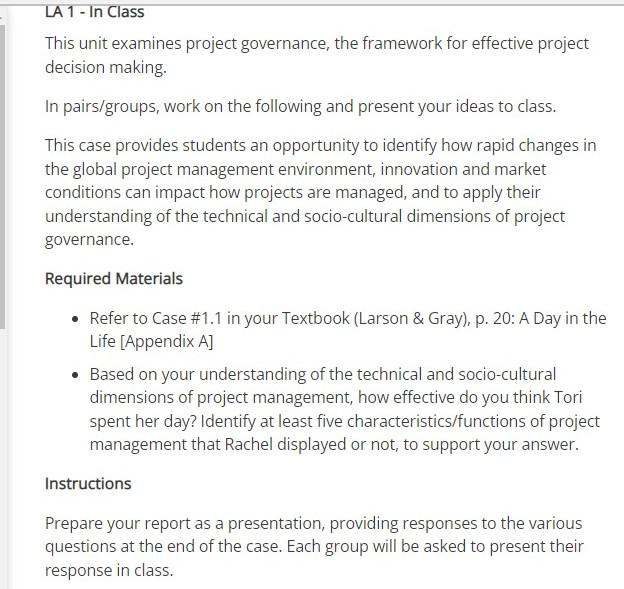 LA 1 - In Class This unit examines project | Chegg.com