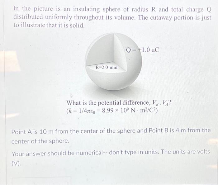 Solved In the picture is an insulating sphere of radius R | Chegg.com