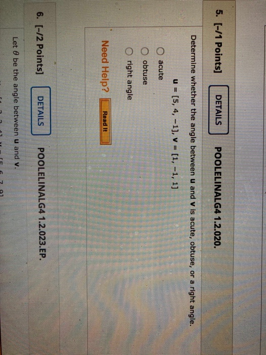 Solved 5. [-/1 Points] DETAILS POOLELINALG4 1.2.020. | Chegg.com