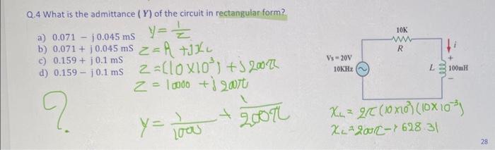 Solved What is the admittance (Y) of the circuit in | Chegg.com