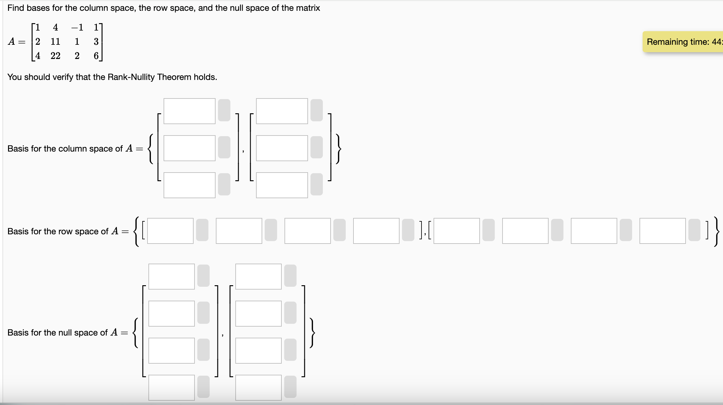 Solved Find bases for the column space, the row space, and | Chegg.com