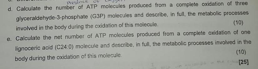 Solved d. Calculate the number of ATP molecules produced | Chegg.com