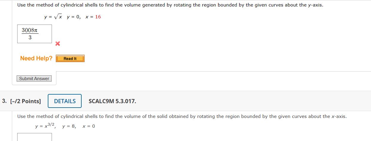 Solved Use the method of cylindrical shells to find the | Chegg.com