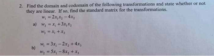 Solved 2. Find the domain and codomain of the following | Chegg.com