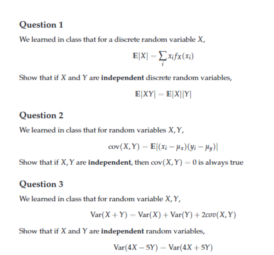 Solved Question 1We ﻿learned in ﻿class that for a discrete | Chegg.com