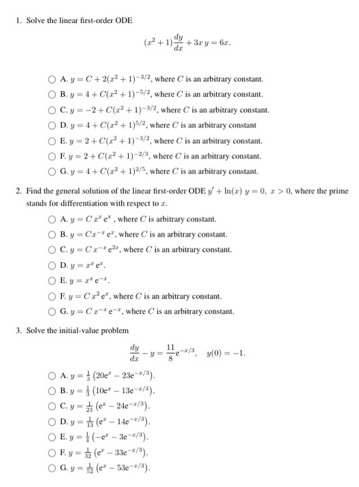 Solved 1. Solve the linear first-order ODE (z? + 1 + 3a y=62 | Chegg.com