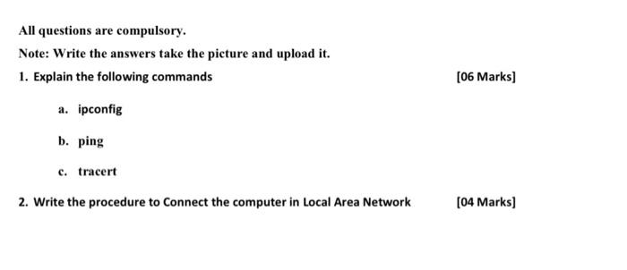 Solved All questions are compulsory. Note: Write the answers | Chegg.com