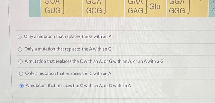 Solved Which of the following changes in a CGA codon would | Chegg.com