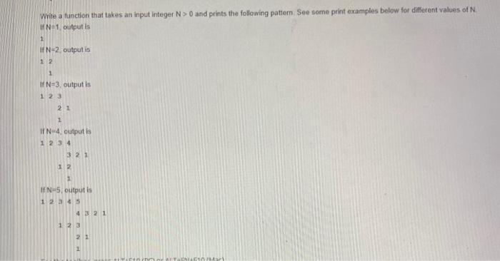 Solved Write A Tunction That Takes An Input Integer N0 And