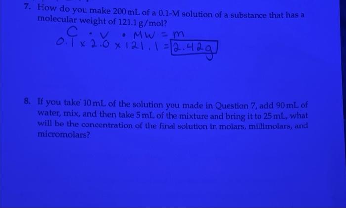 Solved 7. How do you make 200 mL of a 0.1-M solution of a | Chegg.com