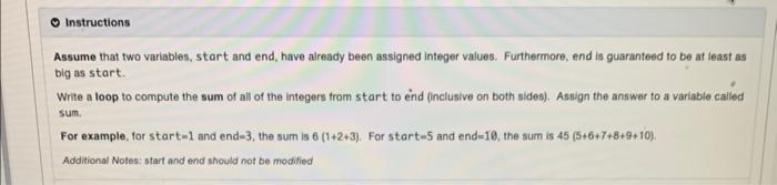Solved Assume that two variables, start and end, have | Chegg.com