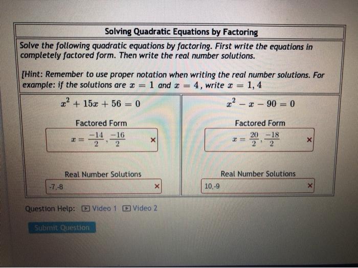 Solved Solving Quadratic Equations by Factoring Solve the | Chegg.com