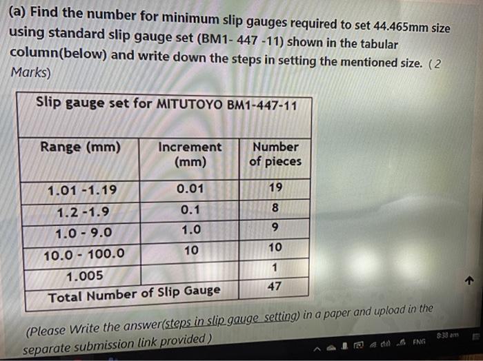 Solved (a) Find the number for minimum slip gauges required | Chegg.com