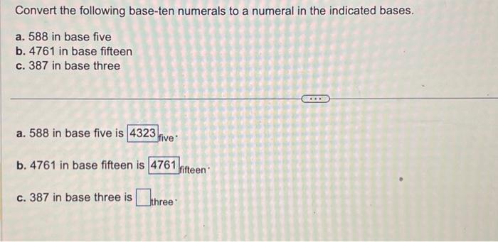 Convert the following base-ten numerals to a numeral | Chegg.com