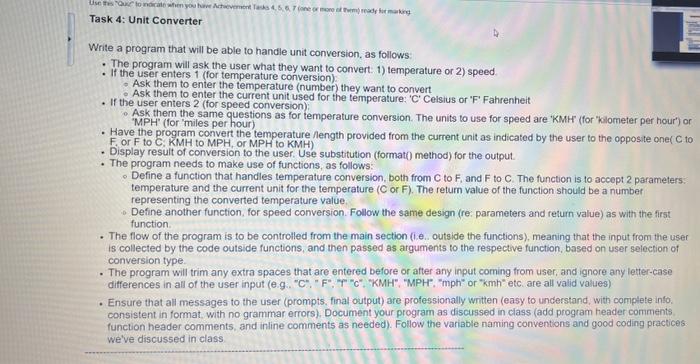 Solved Task 4: Unit Converter Write a program that will be | Chegg.com